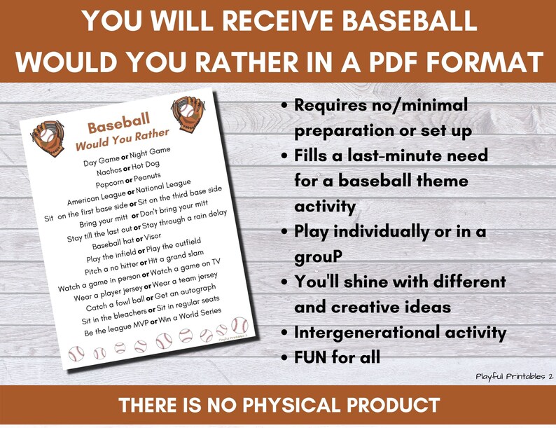 Baseball Would You Rather, This or That Game, Digital Download ...