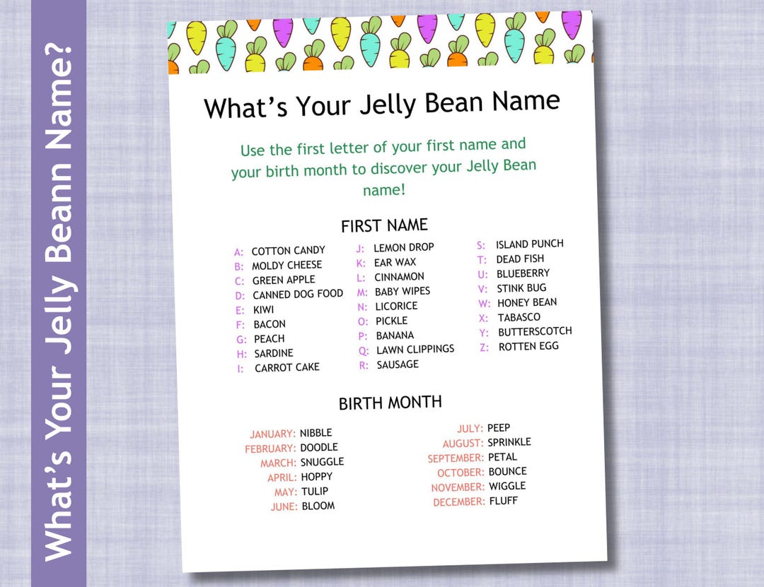 Easter Jelly Bean Name Generator Game, Church Party (printable PDF) - Etsy