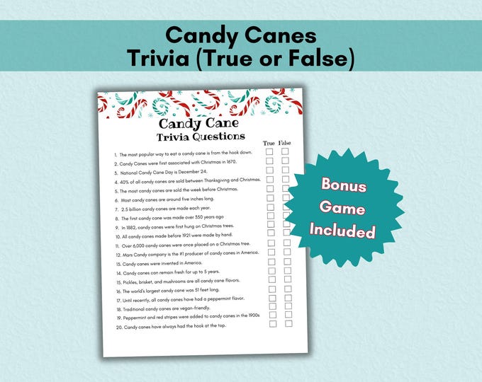 Candy Cane Trivia, Christmas Game, Christmas Trivia, Church Christmas ...