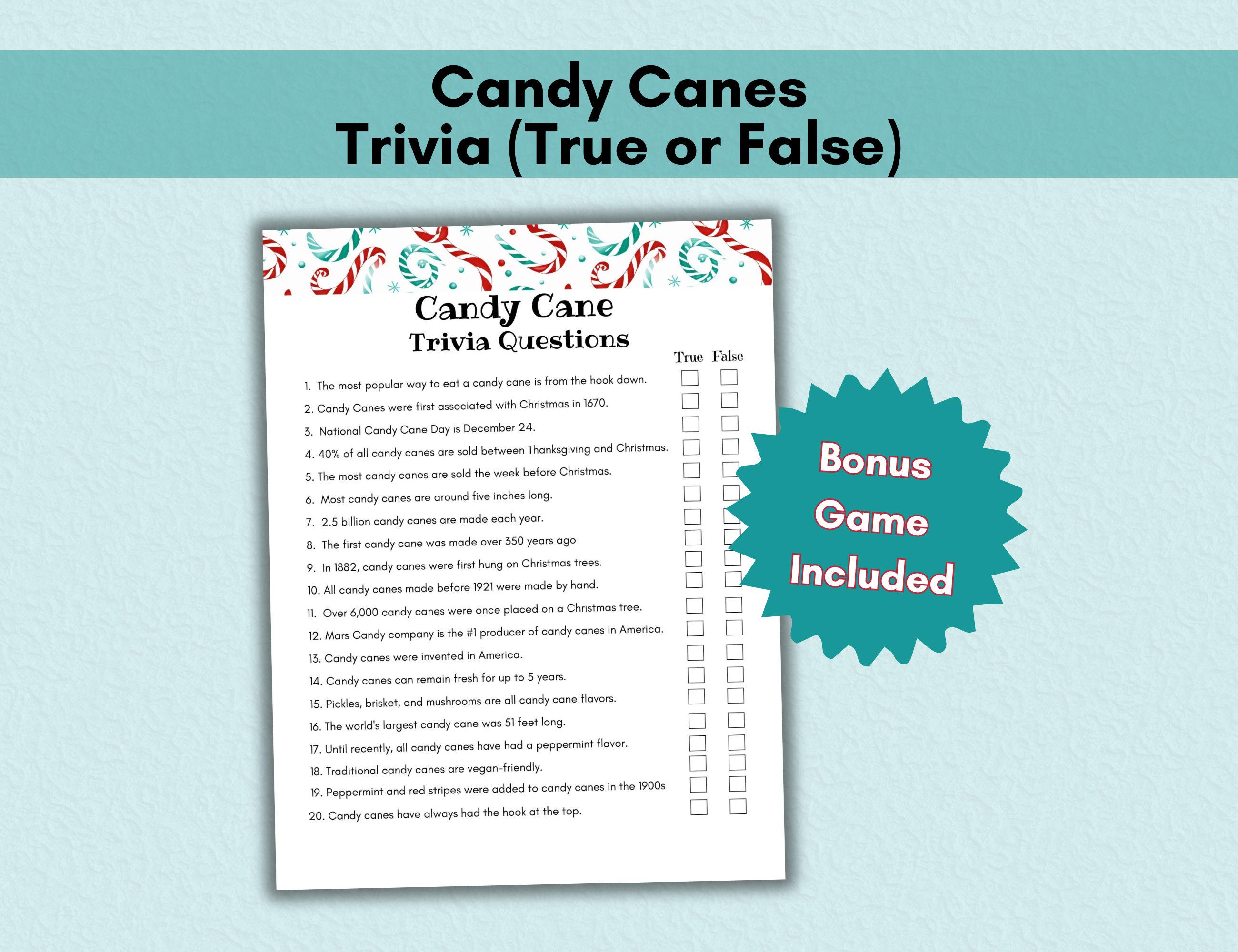 Candy Cane Trivia, Christmas Game, Christmas Trivia, Church Christmas ...