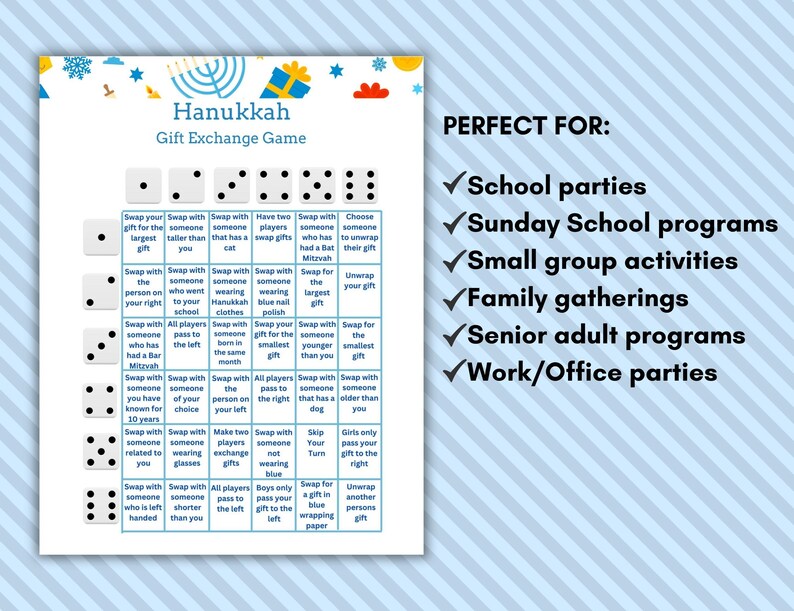 Hanukkah Gift Exchange, Pass the Gift, Dice Game Exchange, Hanukkah ...