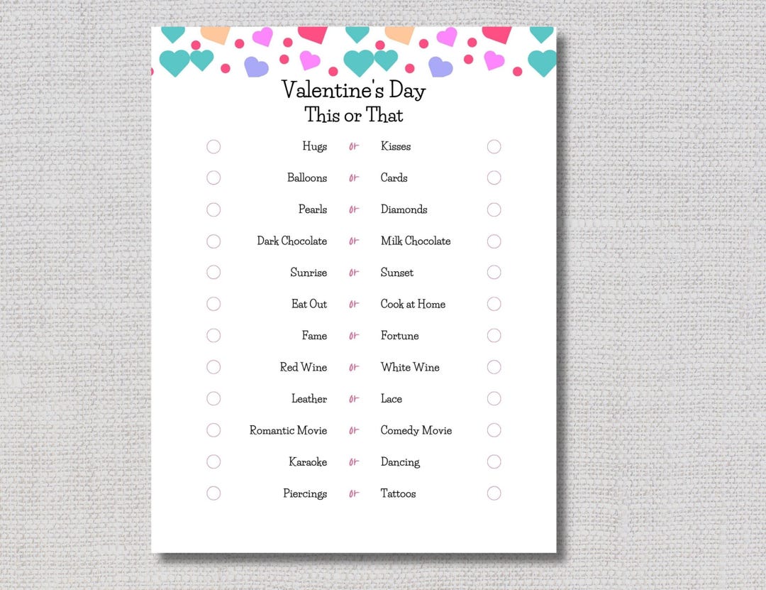 Valentine's Day. This or That Game, Would You Rather, Valentine's Day ...