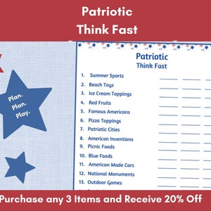Patriotic Think Fast, Patriotic Party Game, Independence Day, Memorial ...