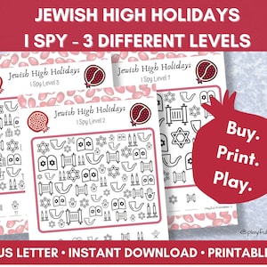 Jewish High Holidays, I Spy, 3 Levels & Answers, Puzzle Activity, Rosh ...