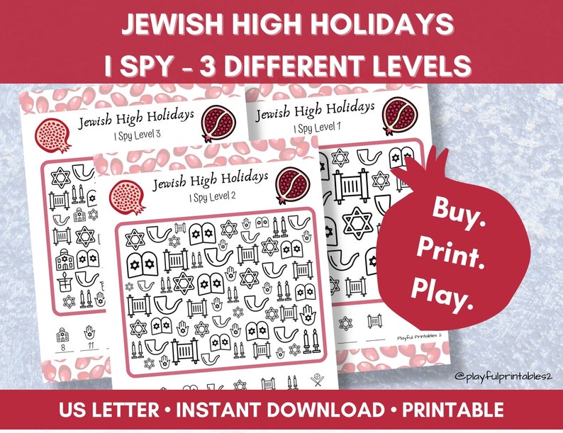 Jewish High Holidays, I Spy, 3 Levels & Answers, Puzzle Activity, Rosh ...