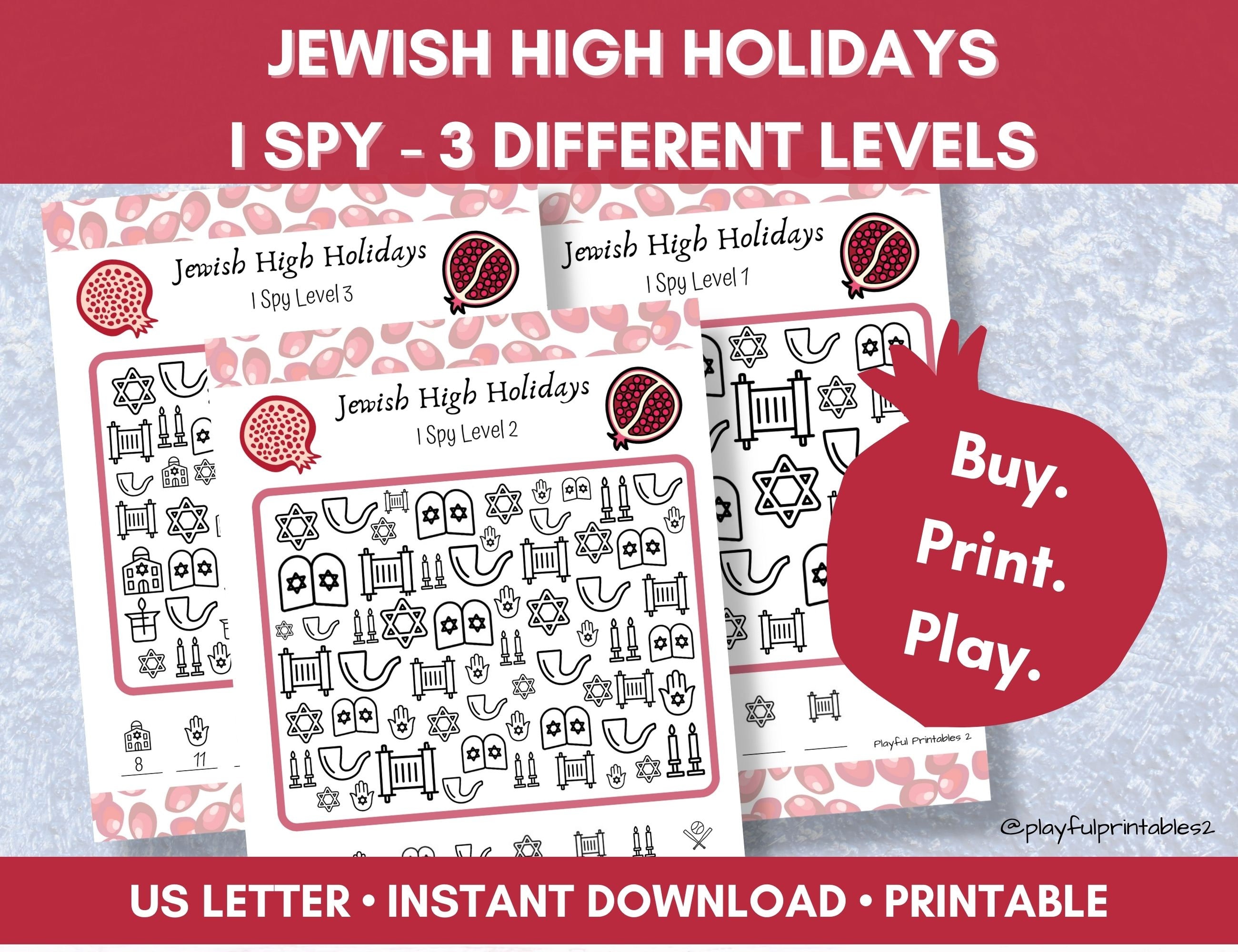 Jewish High Holidays, I Spy, 3 Levels & Answers, Puzzle Activity, Rosh ...
