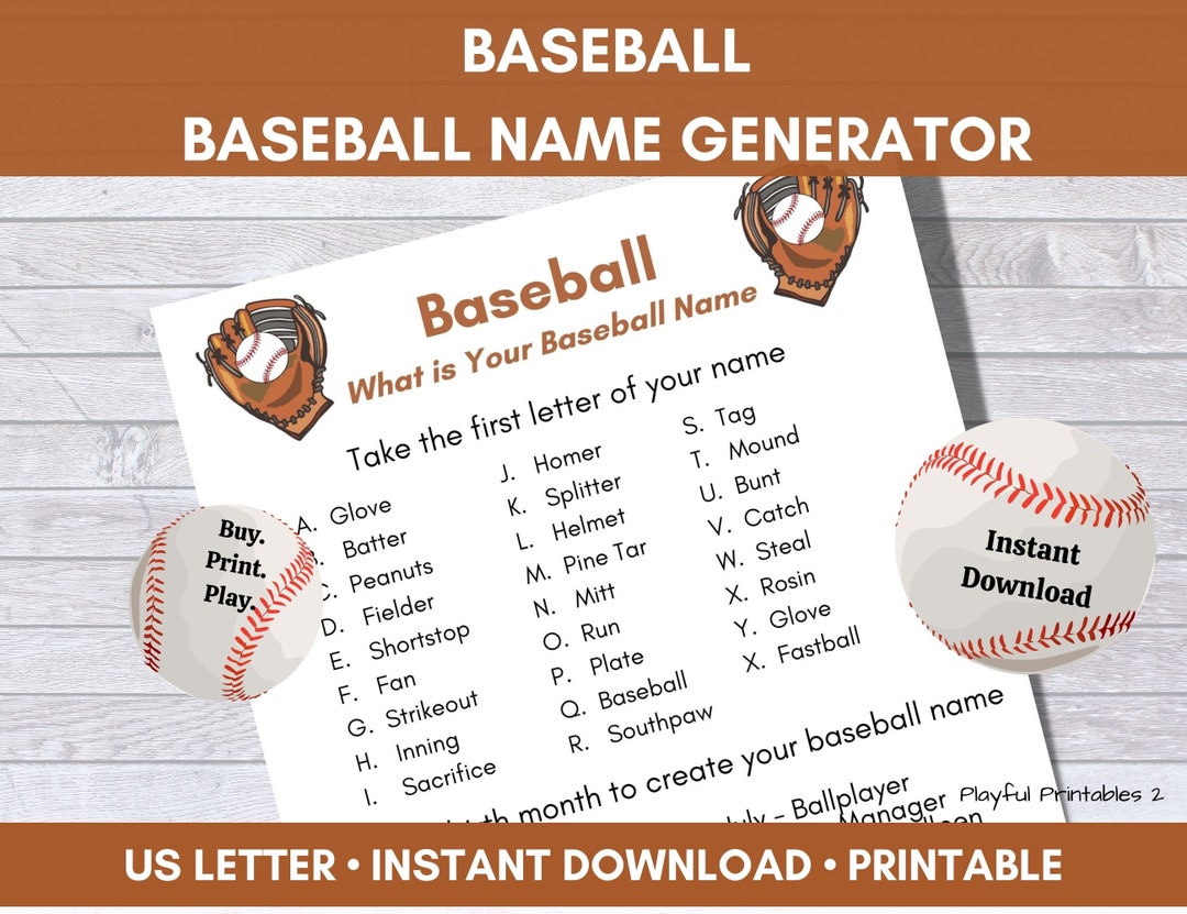 Baseball Name Generator, Baseball Party Game, Printable Activity ...