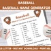 Baseball Name Generator, Baseball Party Game, Printable Activity ...