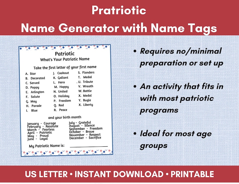 Patriotic Game, Name Generator, Independence Day, Memorial Day ...