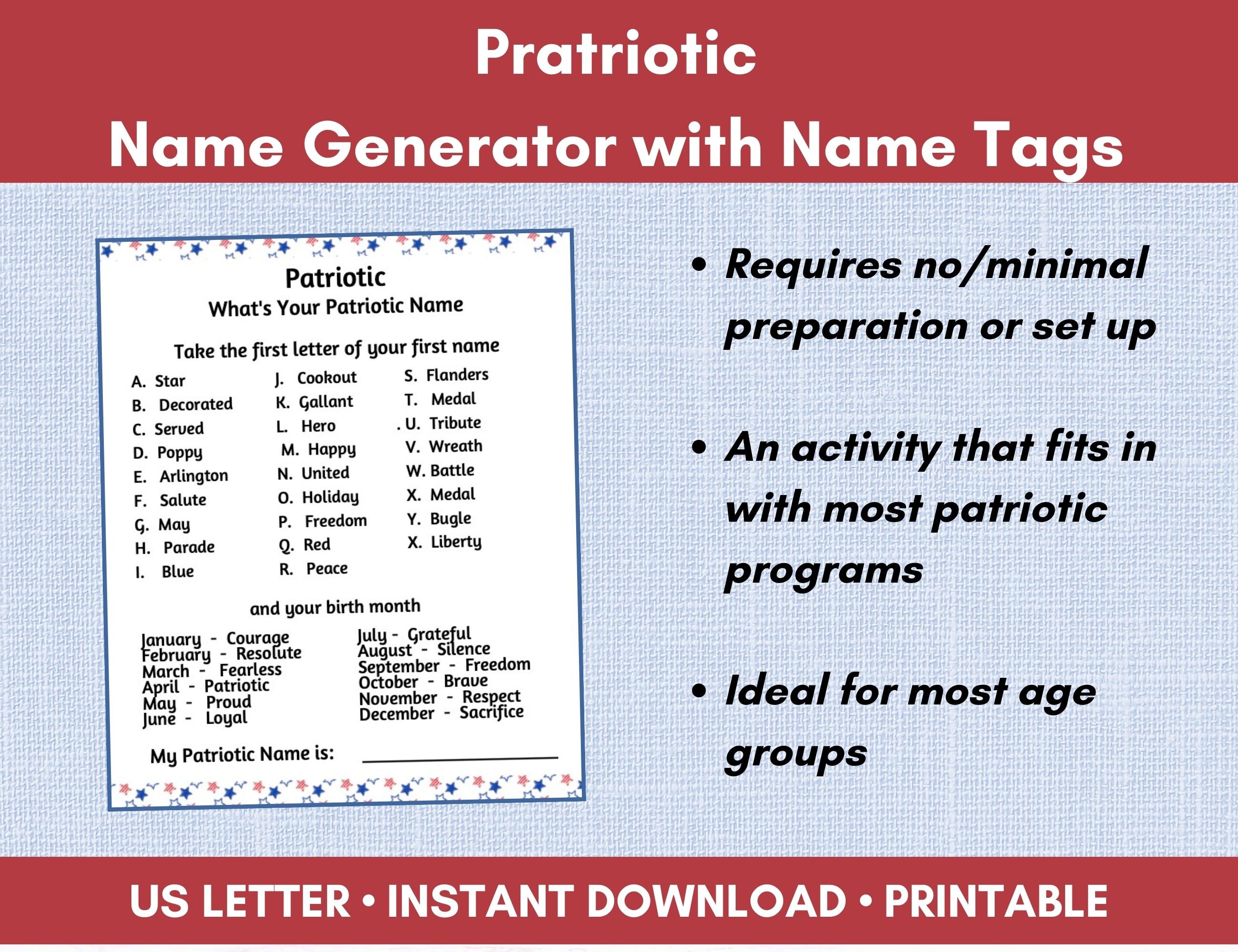 Patriotic Game, Name Generator, Independence Day, Memorial Day ...