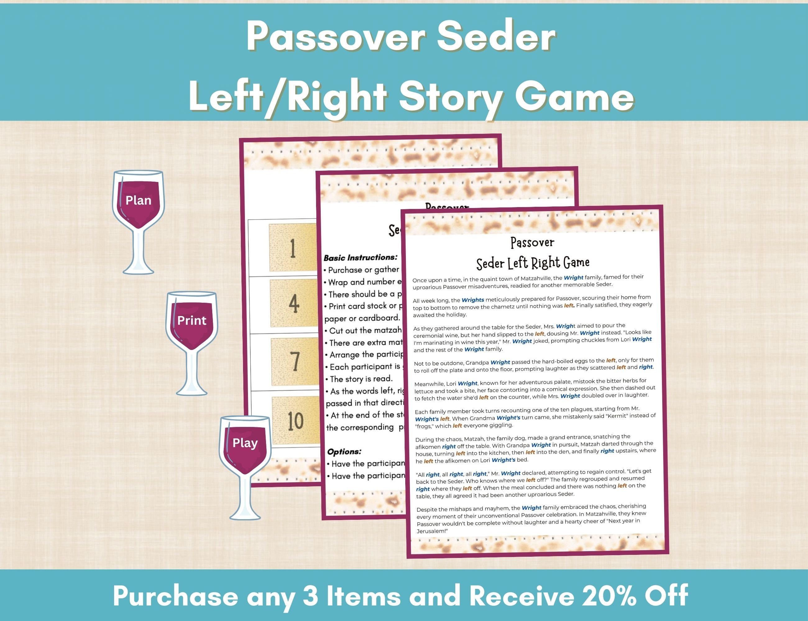 Passover Seder Left Right Game, Left Right Story, Passover Holiday ...