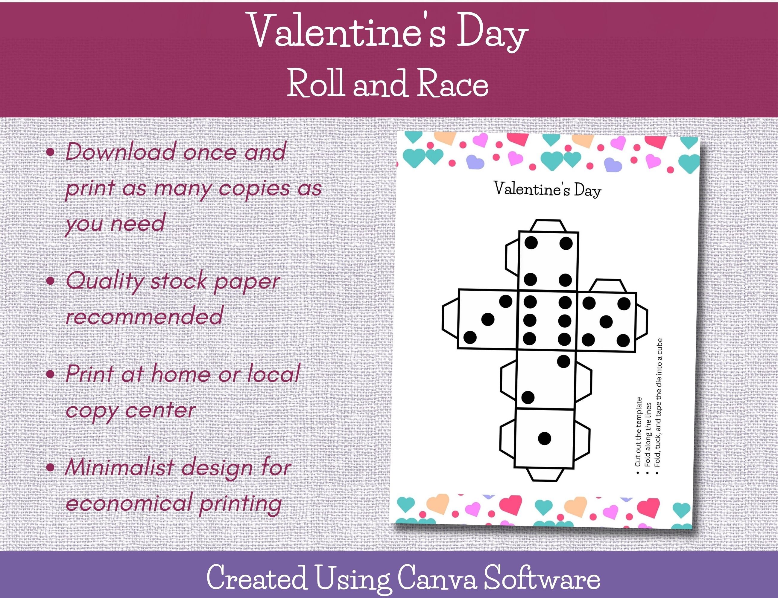 Valentine's Day, Valentine's Day Roll & Race, Dice Game, Valentine's ...