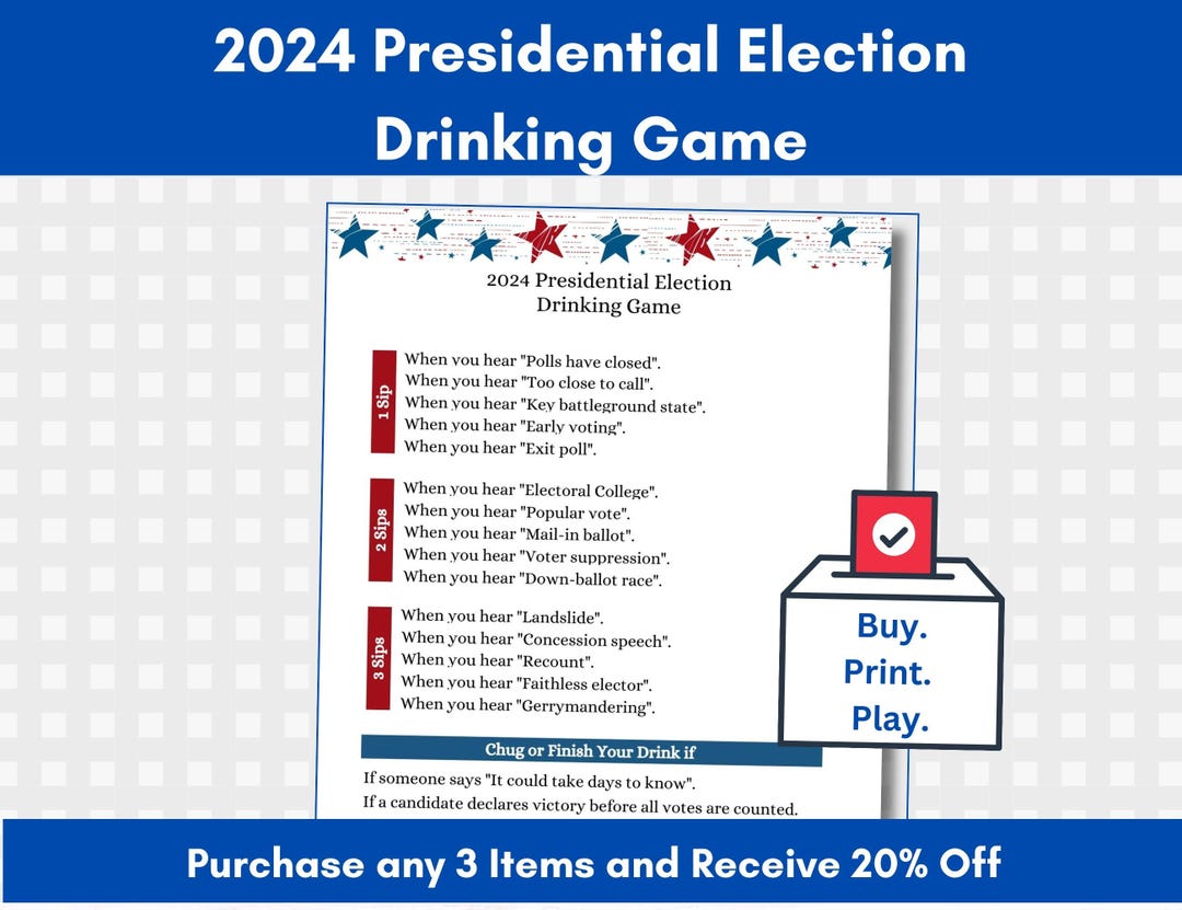 Presidential Election Drinking Game, Election Drinking Game, Election ...