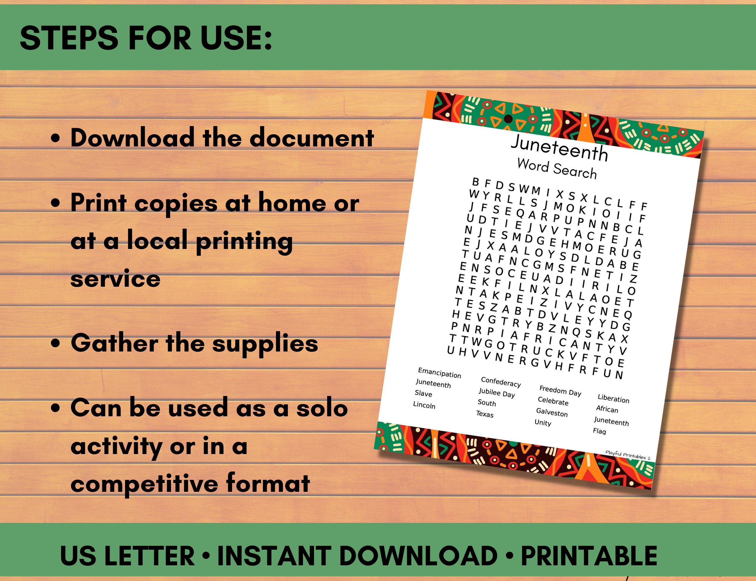 Juneteenth Word Search Game, Printable Activity (instant Download) - Etsy