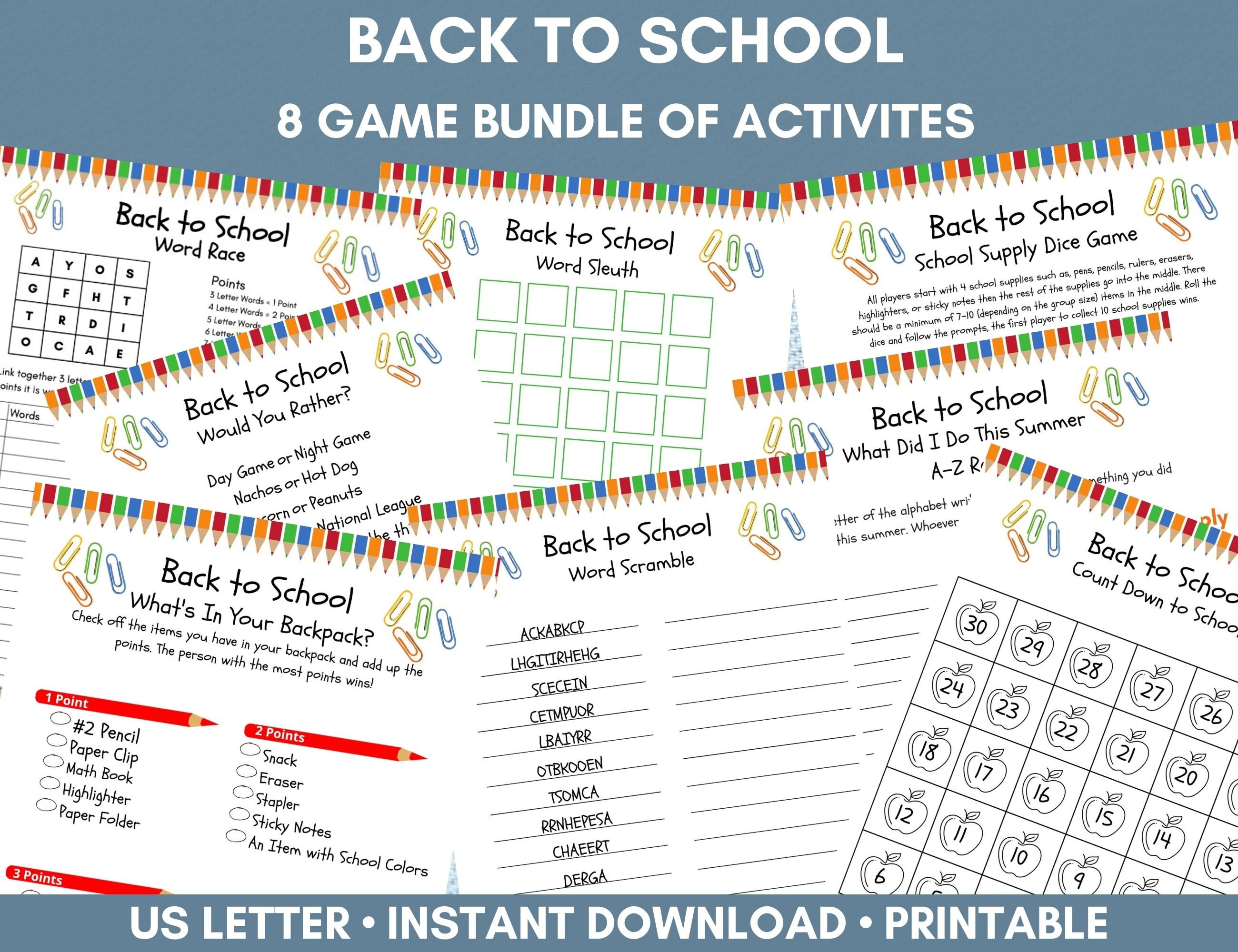 Back to School Game Bundle Would You Rather Word & A-Z Race - Etsy