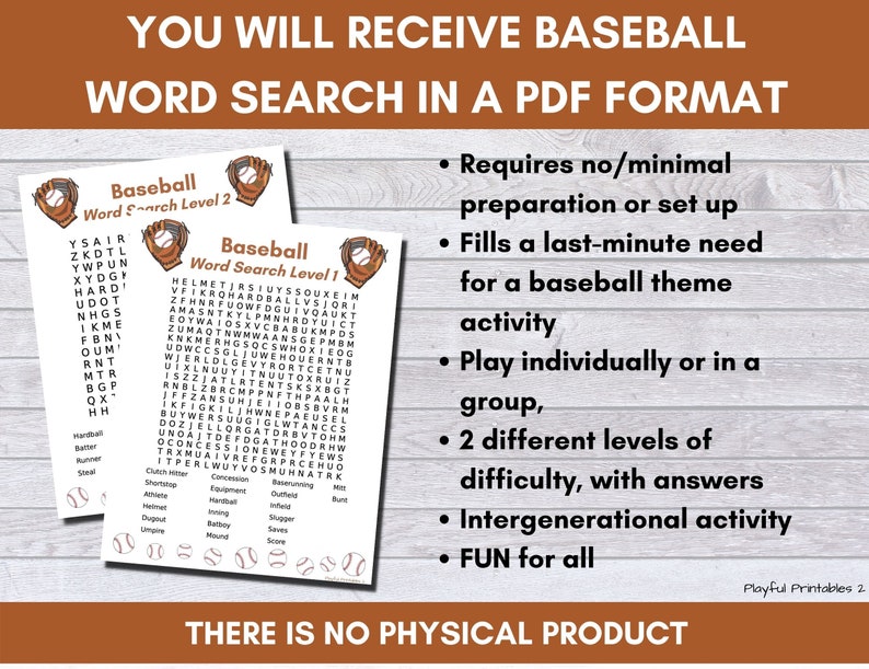 Baseball Word Search, Word Game Activity, Kids Activity, Senior Adult ...