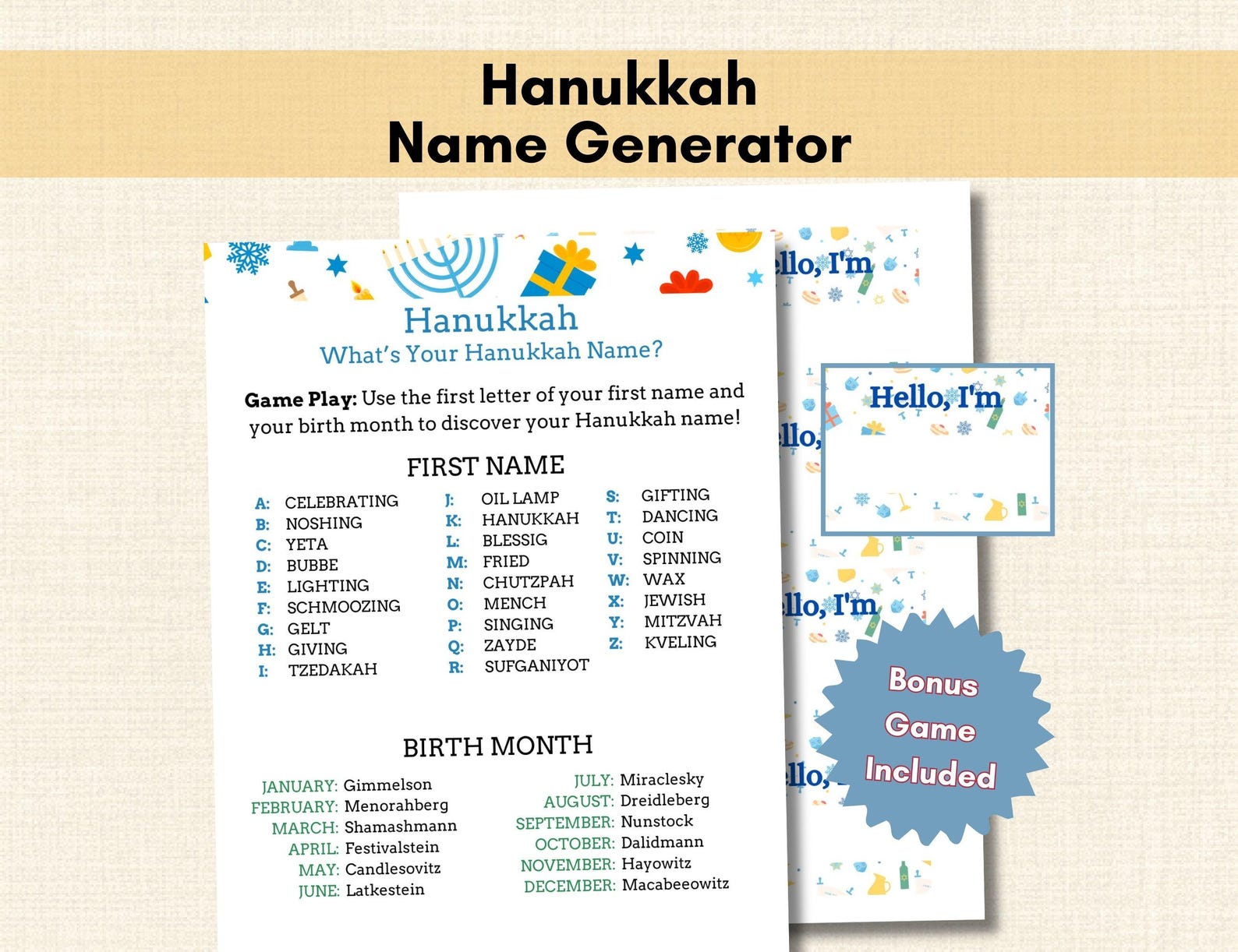 Hanukkah, Name Generator, Hanukkah Party, Hanukkah Game, Festival of ...