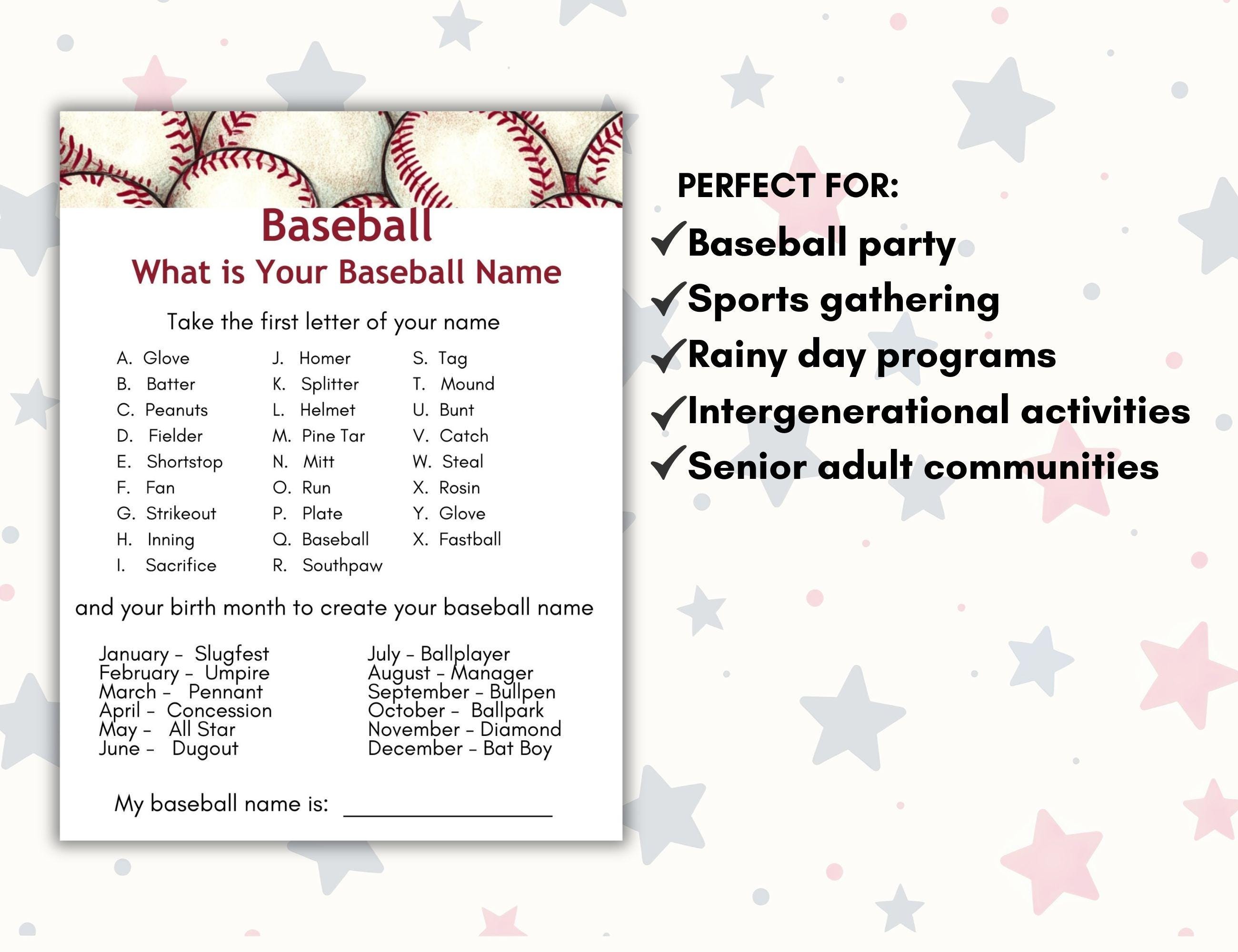 Baseball Name Generator, Printable Party Game (instant Download) - Etsy