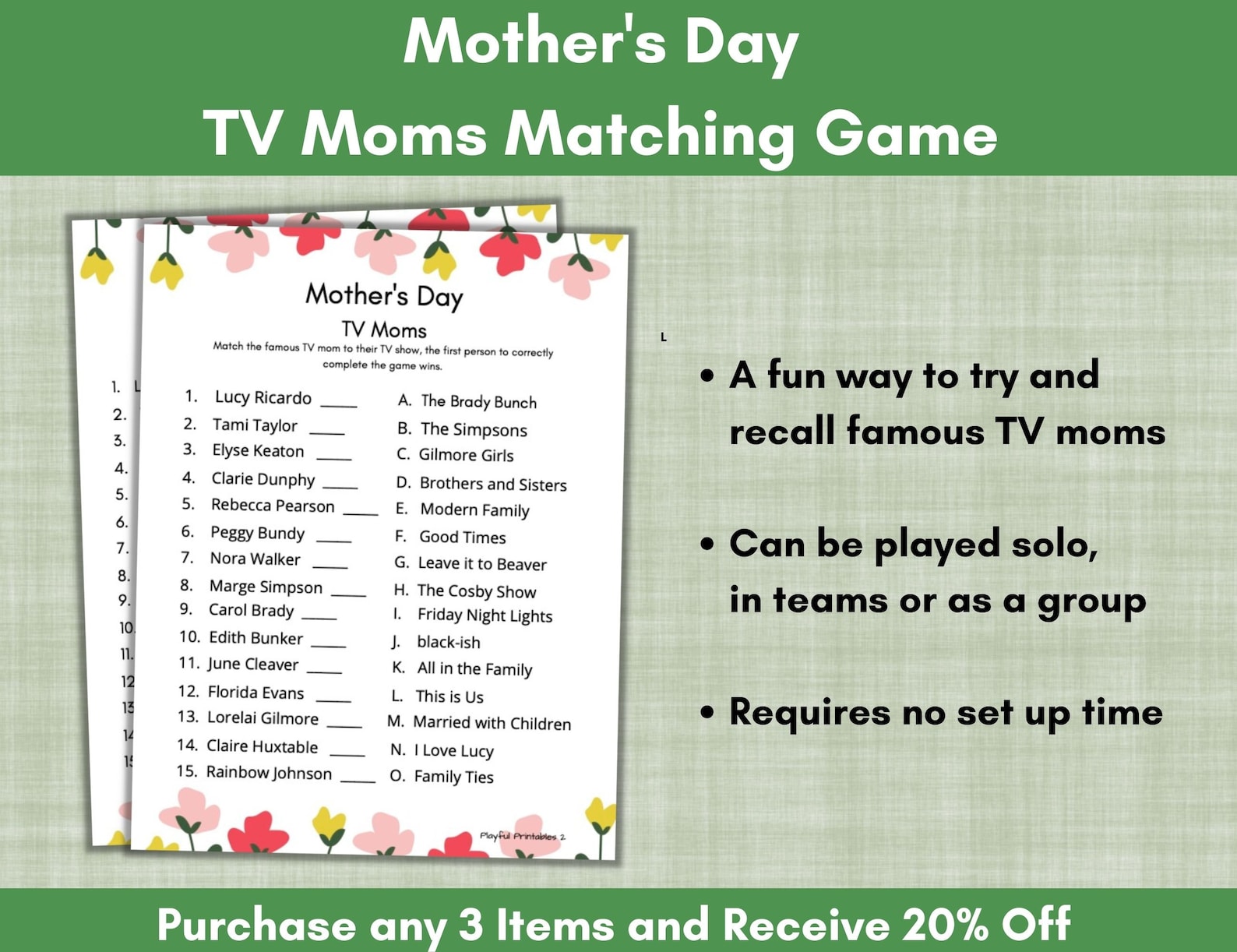 Mother's Day, TV Moms, Match up Game, Famous TV Moms, TV Moms Trivia ...