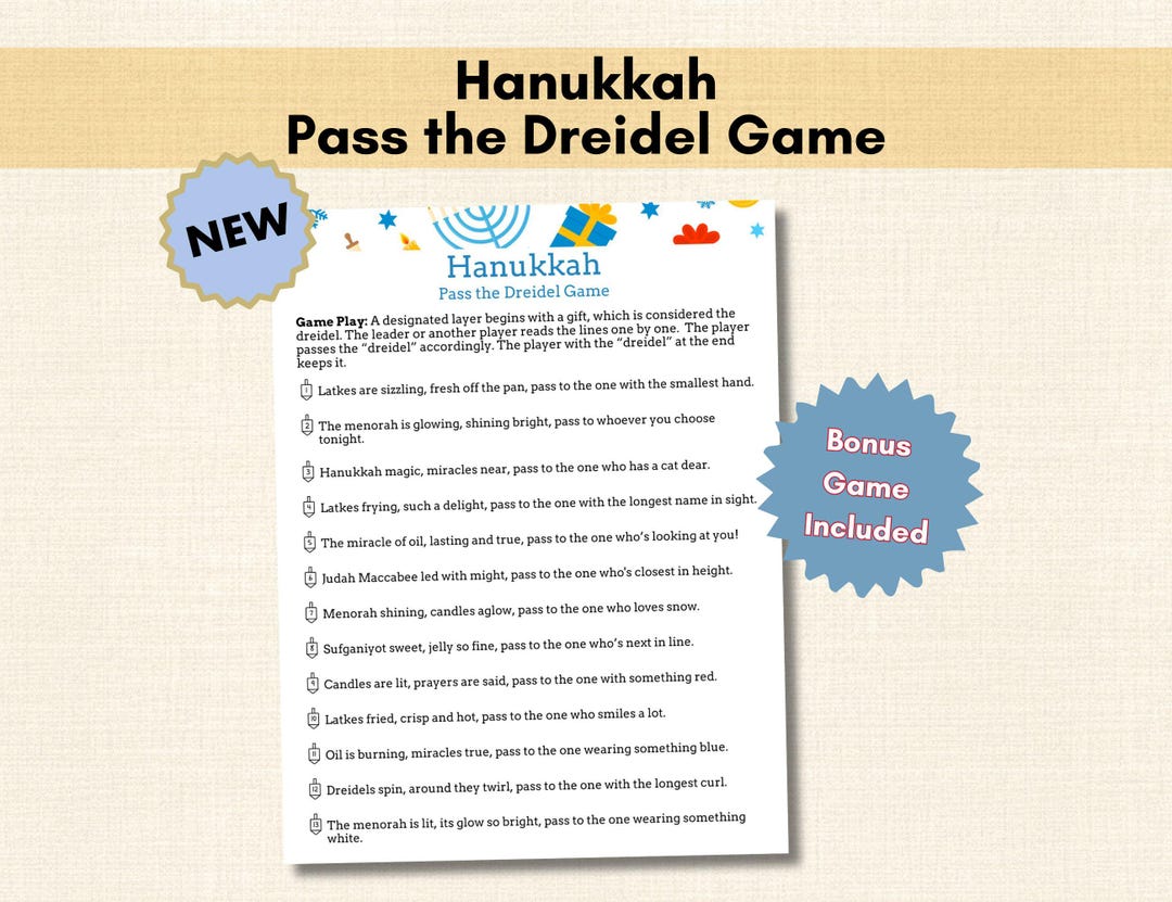 Hanukkah Game Pass the Dreidel, Family Hanukkah Party Game, Pass the ...