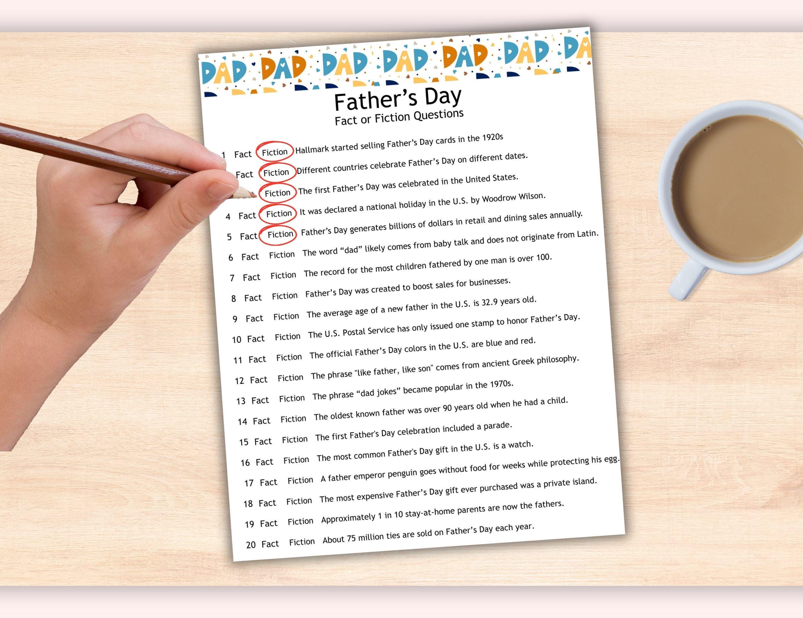Father's Day Fact or Fiction, Father’s Day Game, Father's Day Trivia ...