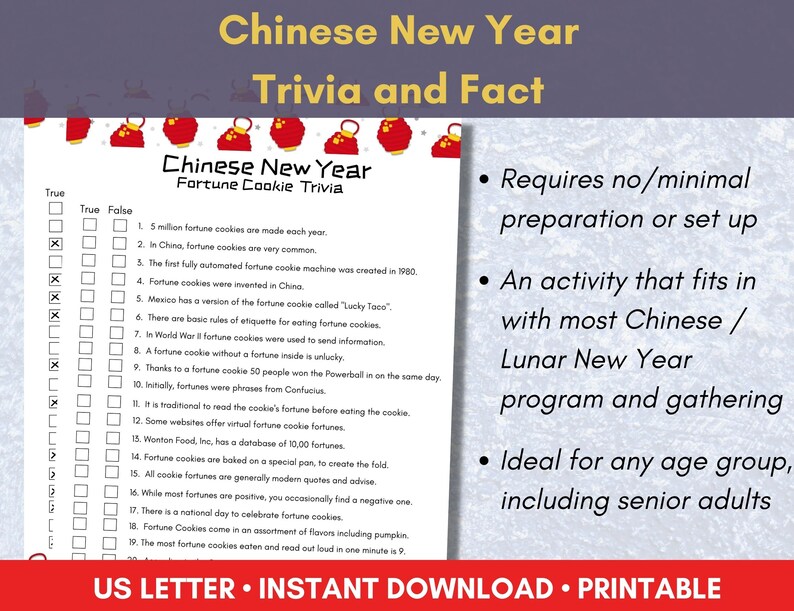 Fortune Cookie Trivia, Chinese New Year Game (printable PDF) - Etsy