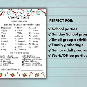 Candy Cane Name Generator, Christmas Party Games (printable PDF) - Etsy