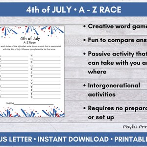 4th of July Day A-Z Race Word Race Alphabet Game Patriotic - Etsy
