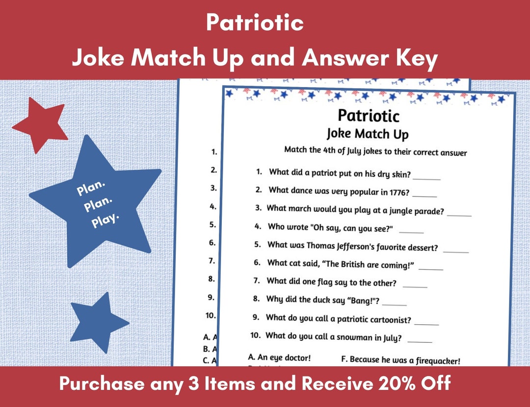 Patriotic Match Up, Matching Game, Brain Teaser, Riddles, 4th of July ...