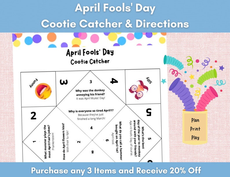 April Fools' Day, Cootie Catcher, Paper Joke Teller, April Fools' Day ...