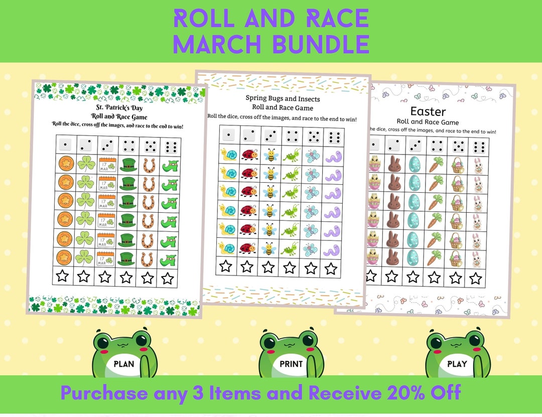 Roll and Race March Bundle, St. Patrick's Day, Bugs & Insects, Easter ...