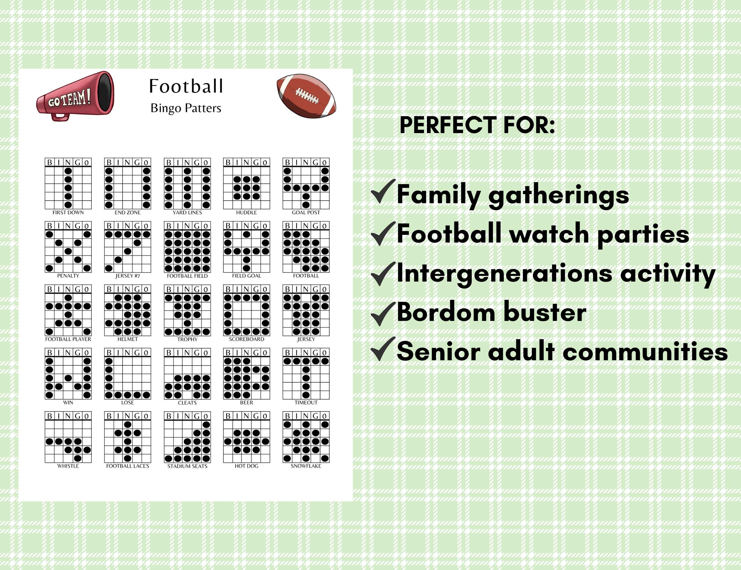 Football Bingo Patterns, TV Watch Party Game (printable PDF) - Etsy