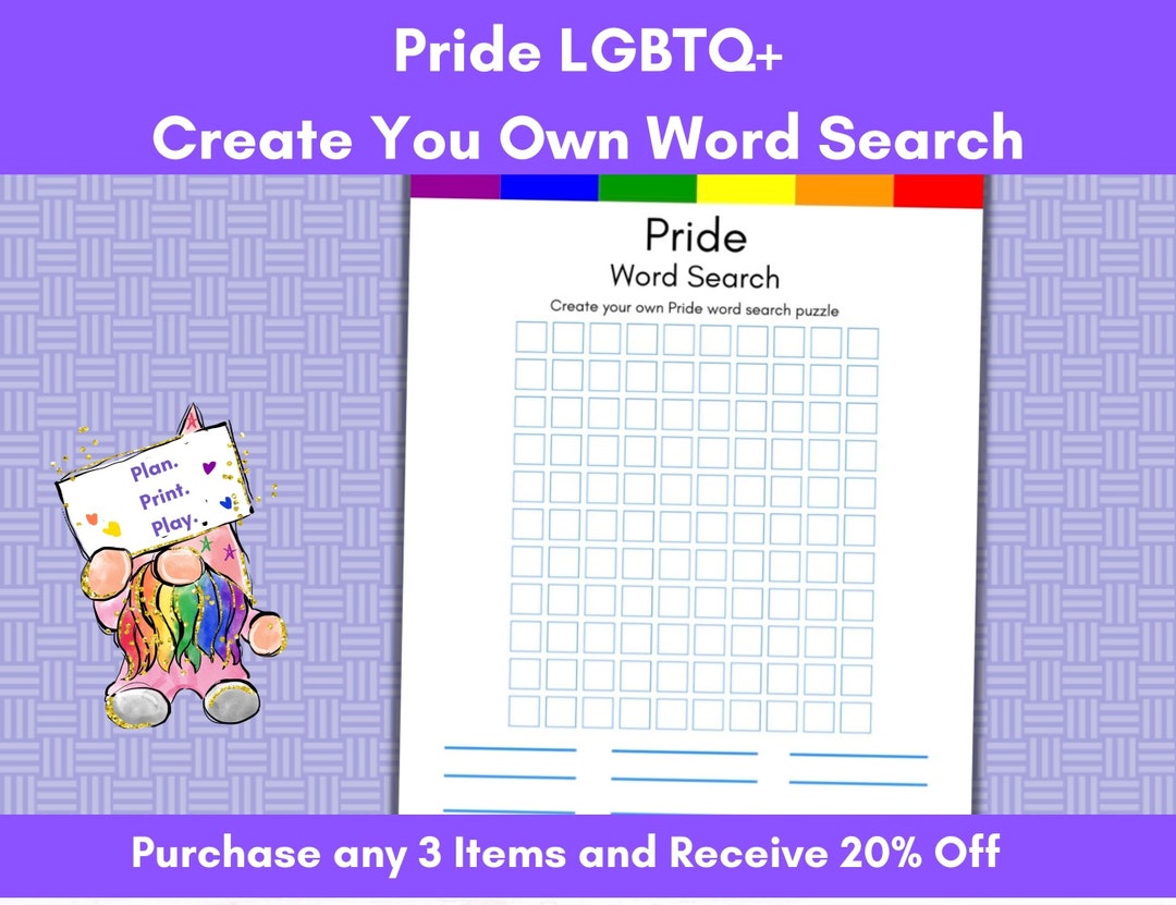 Pride LGBTQ+ Create A Word Search, Word Game, Word Search Template ...