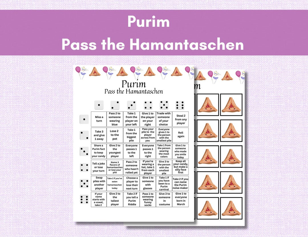 Purim Pass the Hamantaschen Dice Game, Jewish Holiday (printable PDF ...