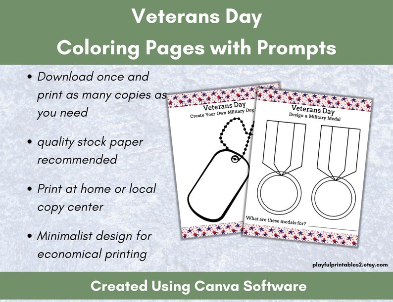 Veterans Day Coloring Pages, Design a Medal, Dog Tags (printable) - Etsy