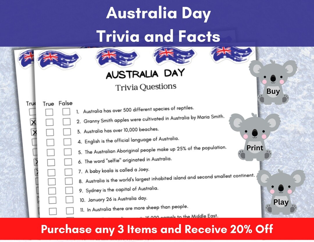 Australia Day Trivia and Facts Australia Party Game Aussie - Etsy