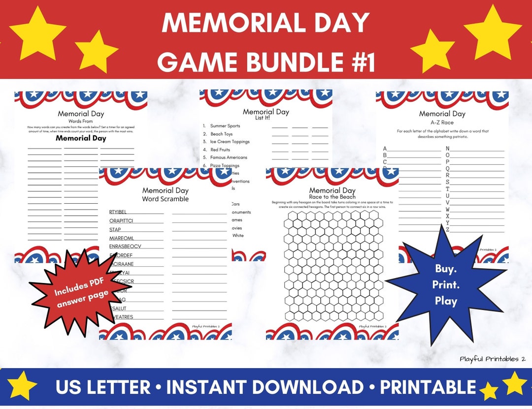 Memorial Day Bundle 1, Patriotic Activities, Word Games, Digital ...