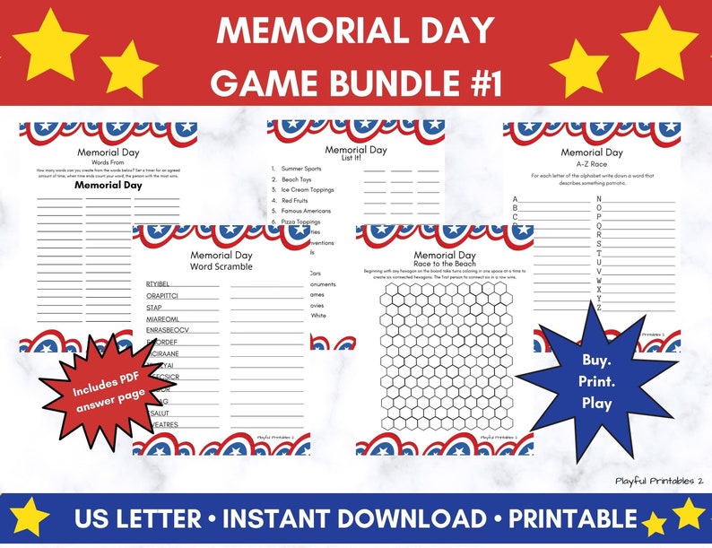 Memorial Day Bundle 1, Patriotic Activities, Word Games, Digital ...