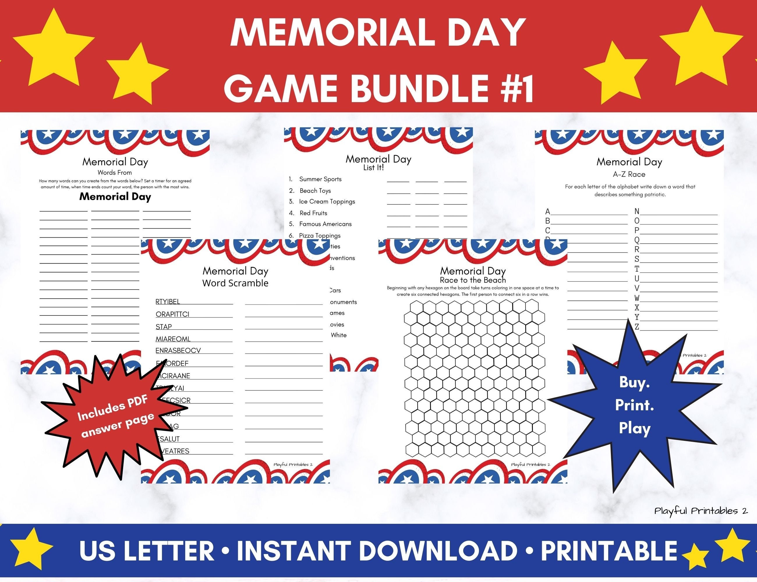 Memorial Day Bundle 1, Patriotic Activities, Word Games, Digital ...