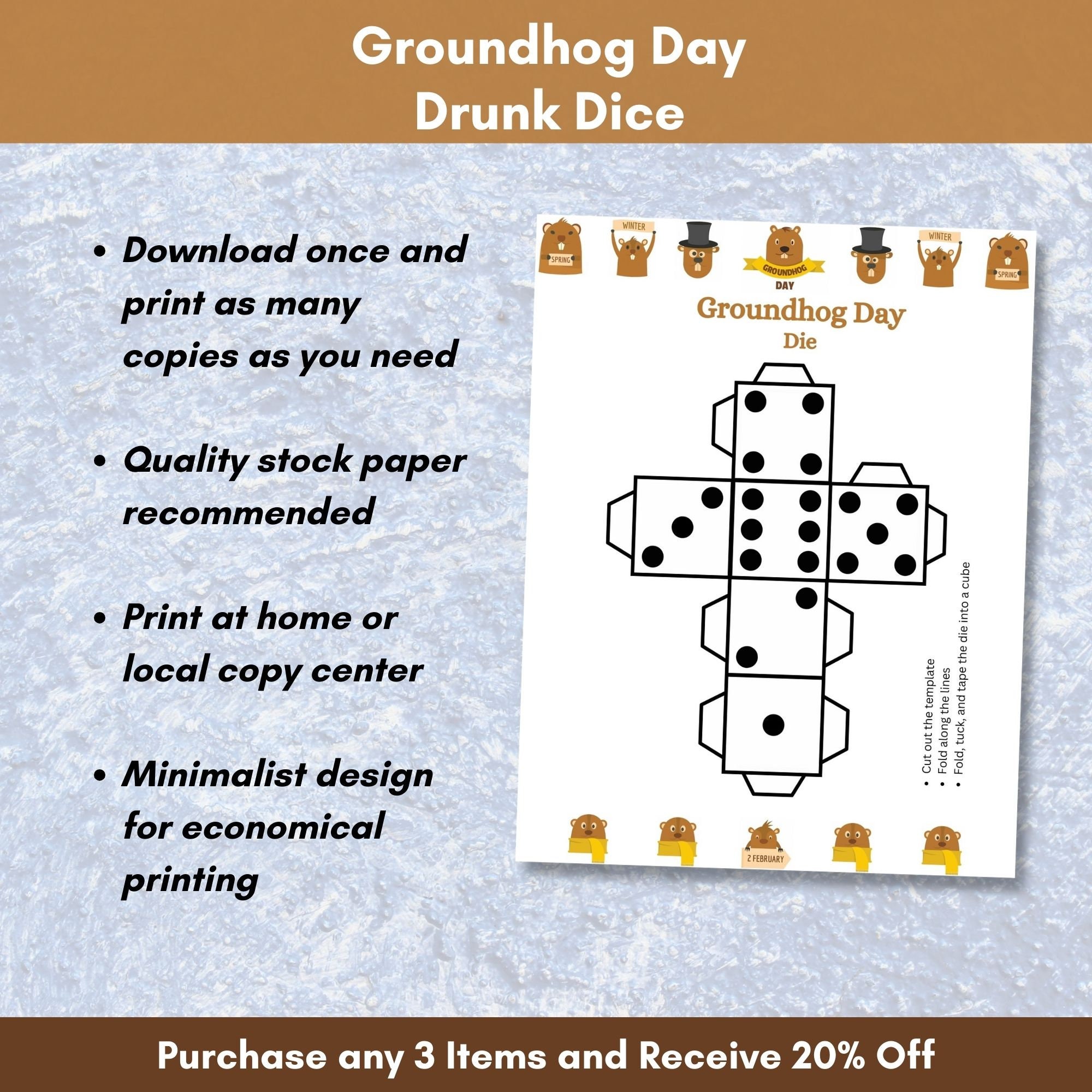 Groundhog Day, Drunken Dice Drinking Game, Groundhog Day Game, Adult ...
