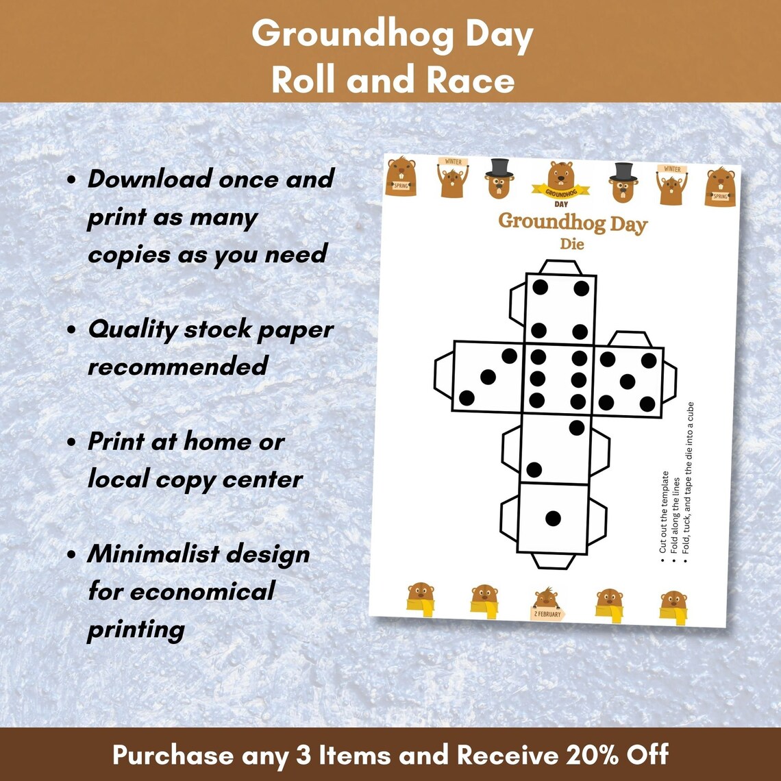 Groundhog Day, Groundhog Roll & Race, Dice Game, Groundhog Day Game ...