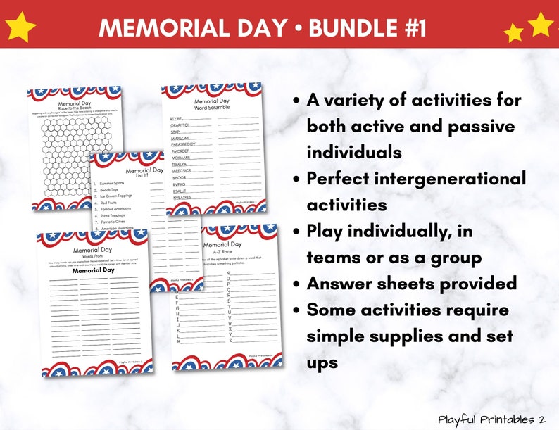 Memorial Day Bundle 1, Patriotic Activities, Word Games, Digital ...