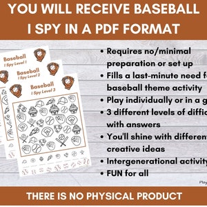 Baseball I Spy Baseball Puzzle Seek and Find 3 Levels of - Etsy