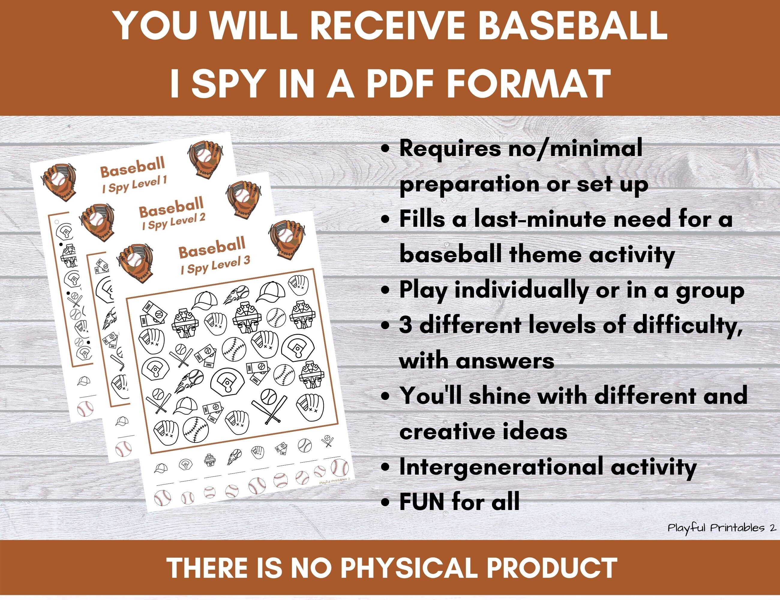 Baseball I Spy, Baseball Puzzle, Seek and Find, 3 Levels of Play, Kids ...