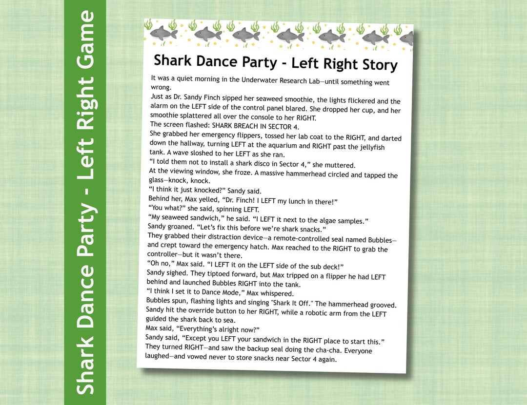 Shark Left Right Game, Shark Pass the Present, Pass the Prize, Right ...