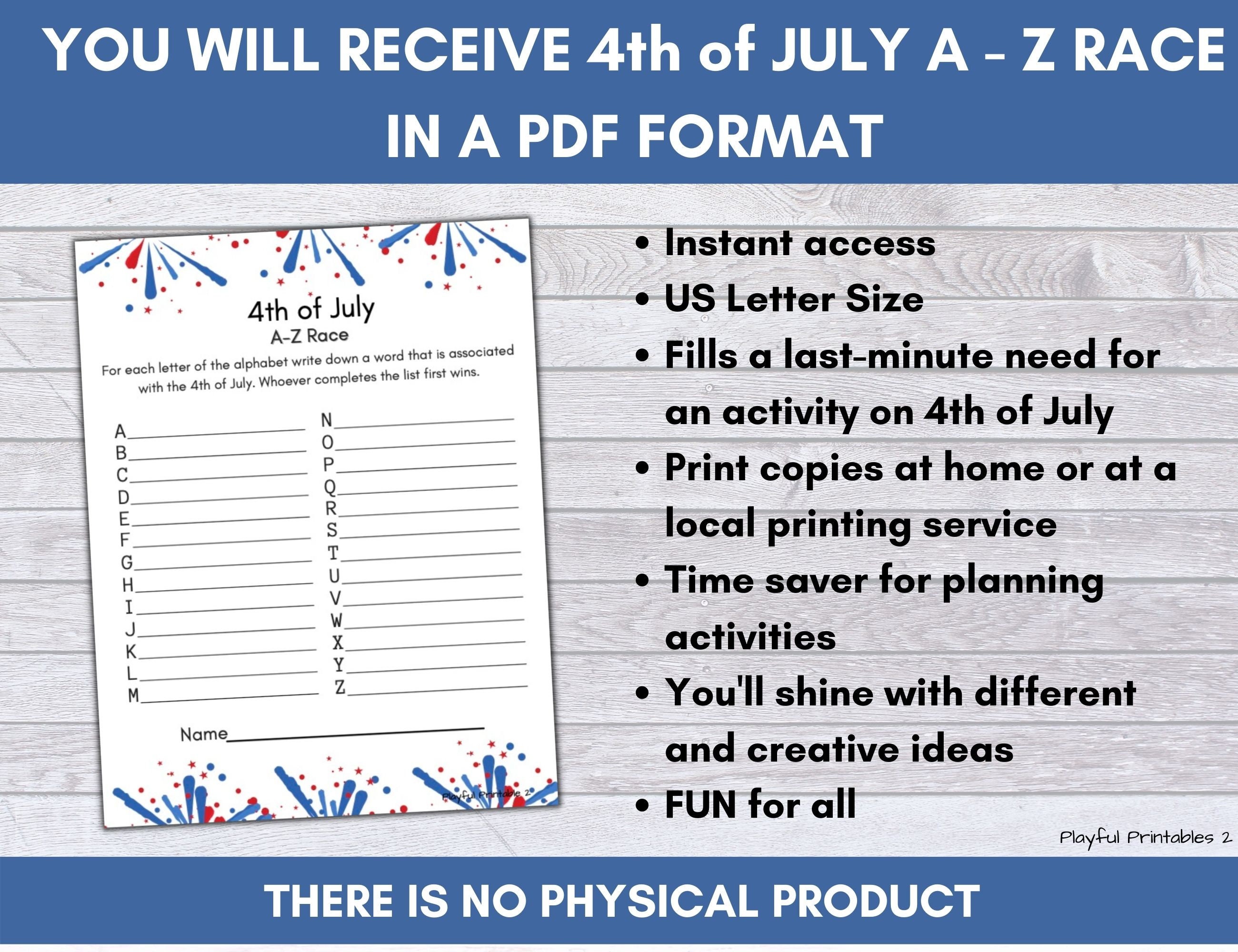 4th of July Day A-Z Race Word Race Alphabet Game Patriotic - Etsy