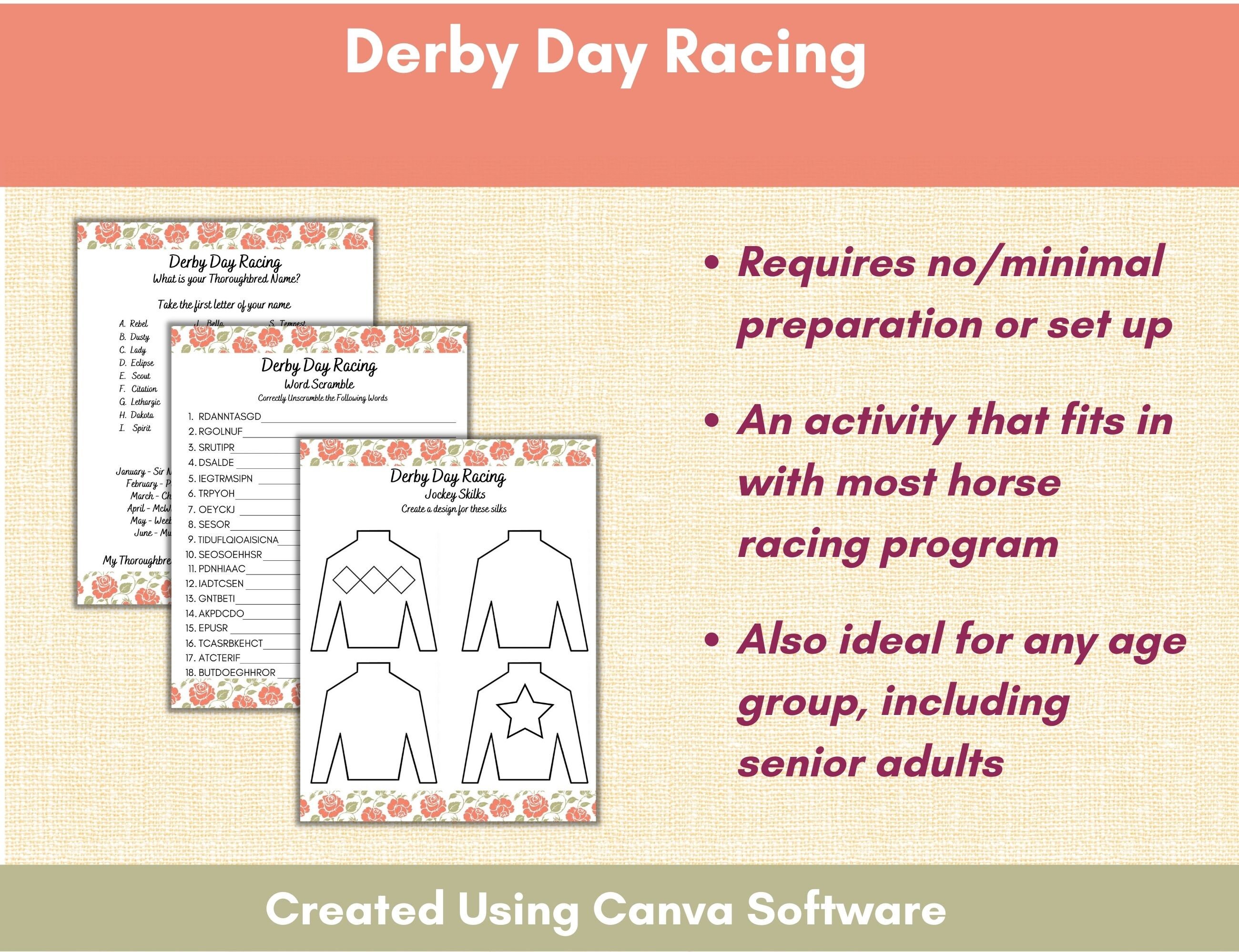 Derby Day Bundle of Fun, Horse Racing Event, Name Generator, Word ...