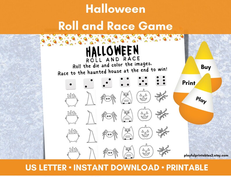 Halloween Roll & Race, Coloring Page, Dice Game, Halloween Party, After ...