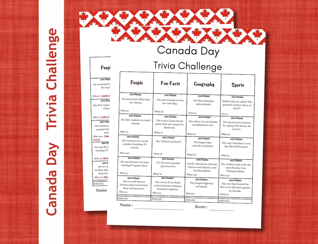 Canada Day Trivia Game, Fun Challenge (digital Download) - Etsy