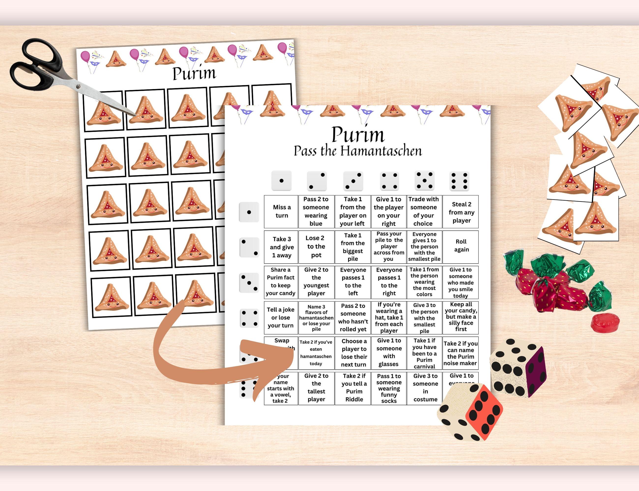 Purim Pass the Hamantaschen, Candy Dice Game, Purim Party Games, Jewish ...